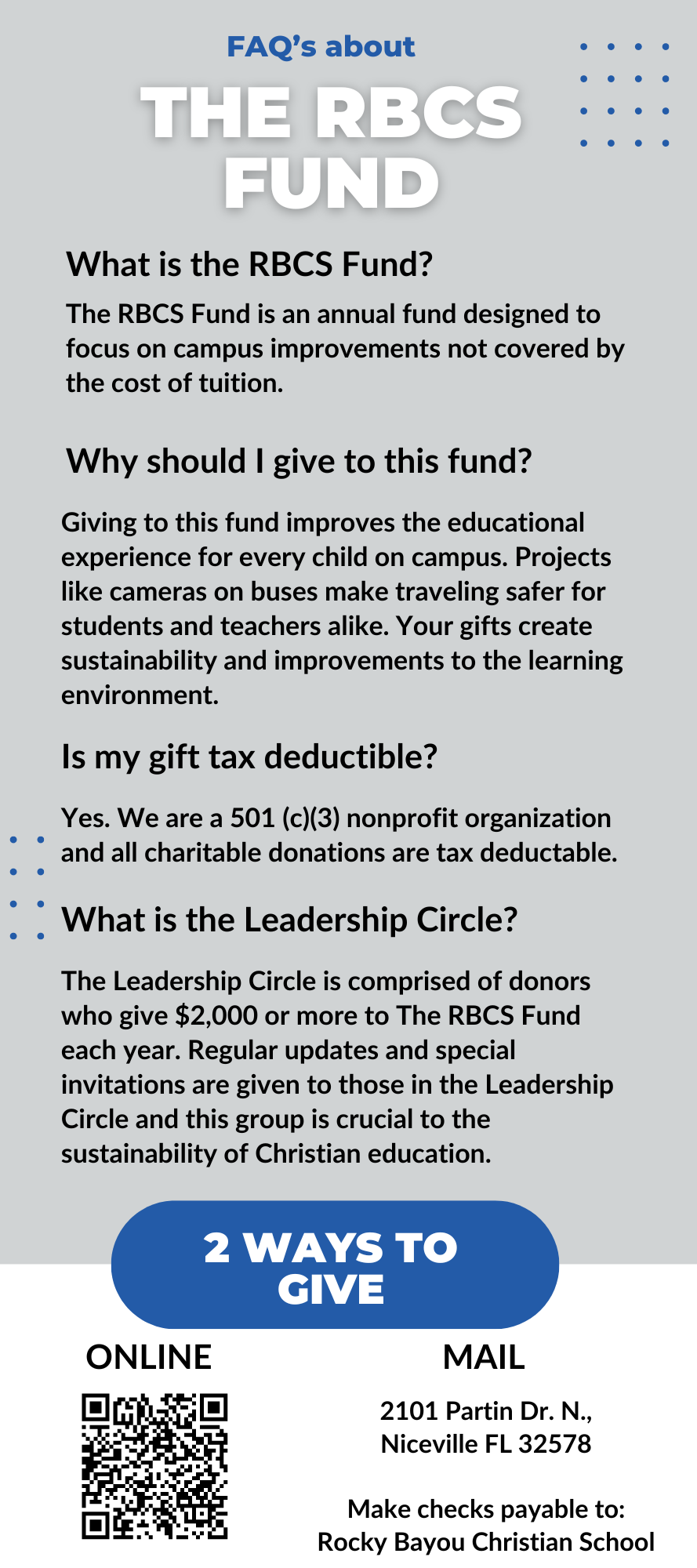 The RBCS Annual Fund – Rocky Bayou Christian School